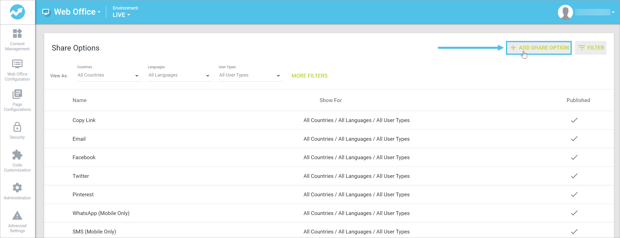 Configuring Share Options – Help Center